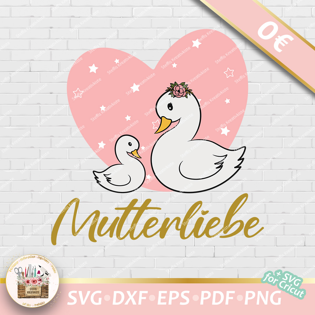 Freebie Plotterdatei Mutterliebe – Mutter Kind Schwan in SVG, PNG, DXF