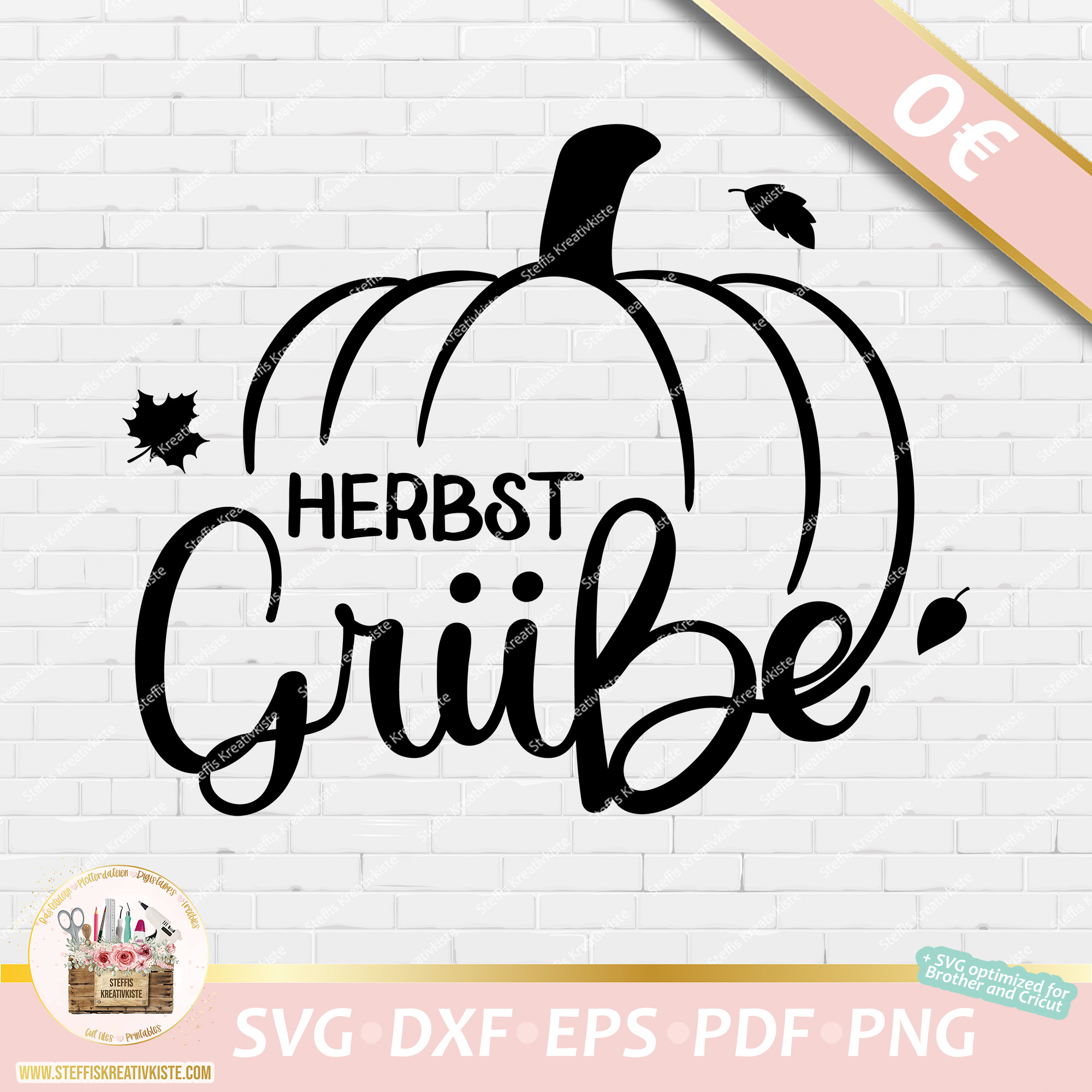 Plotterdatei Kürbis Herbstgrüße deutsch in SVG, PNG, DXF