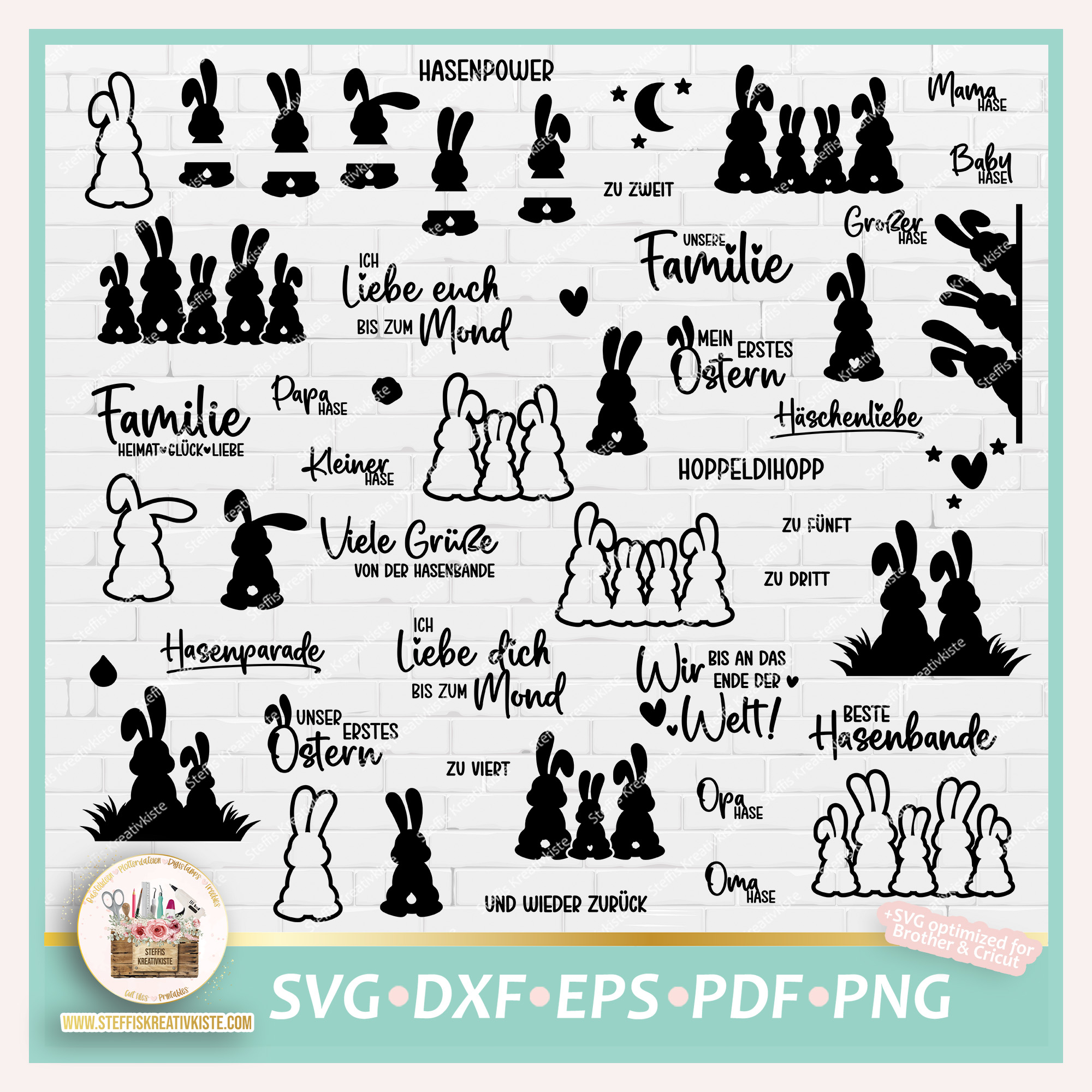 Plotterdatei Hasenfamilie Bundle - Hasen Familie Silhouette SVG
