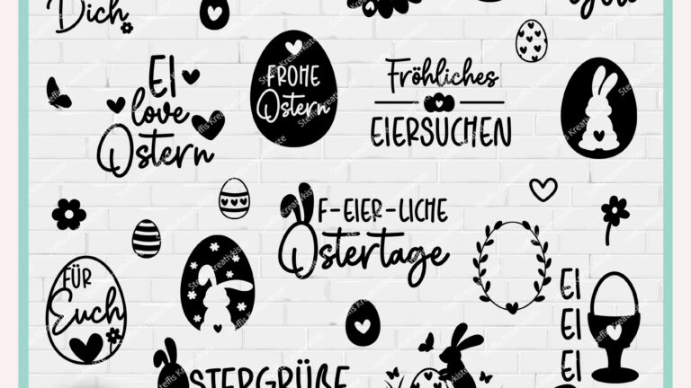 Plotterdatei Ei Ei Ei Oster Bundle Sprüche und Ostereier SVG PNG