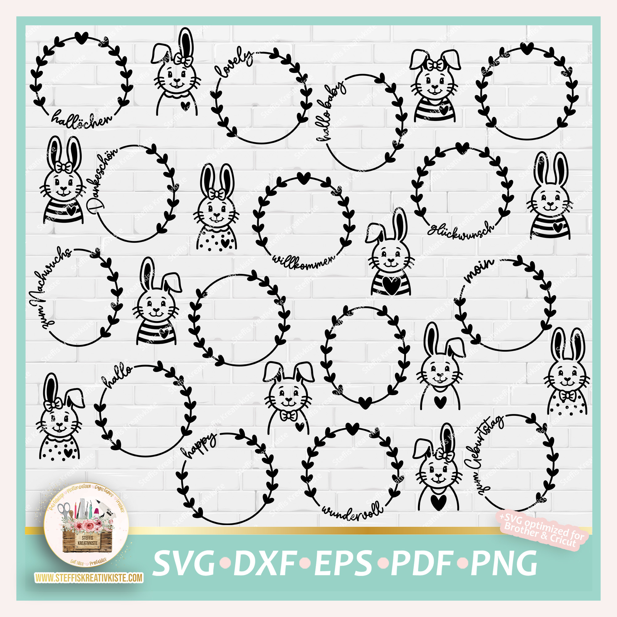 Plotterdatei Häschenliebe Bundle Hasen Kränze runde Schriftzüge
