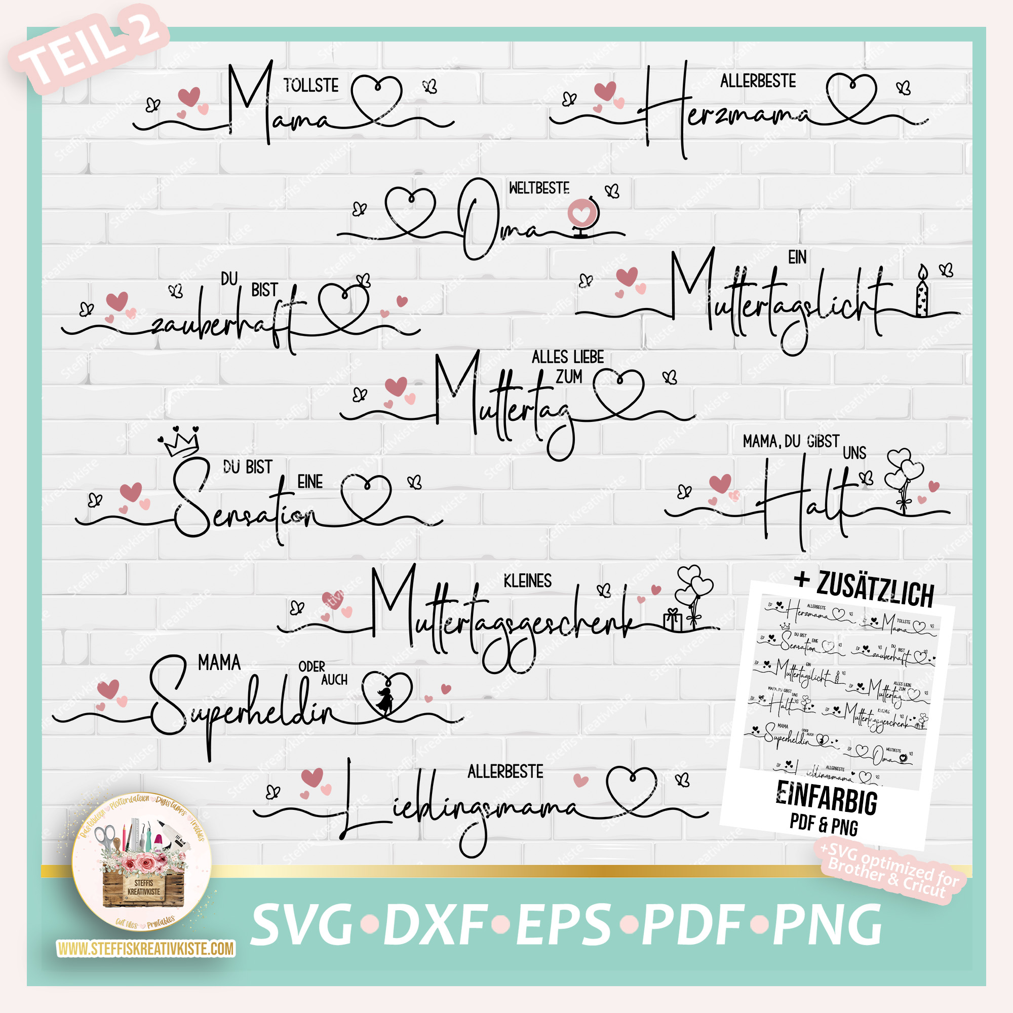 Plotterdatei Schriftzüge zum Muttertag Teil 2 SVG, PNG, DXF