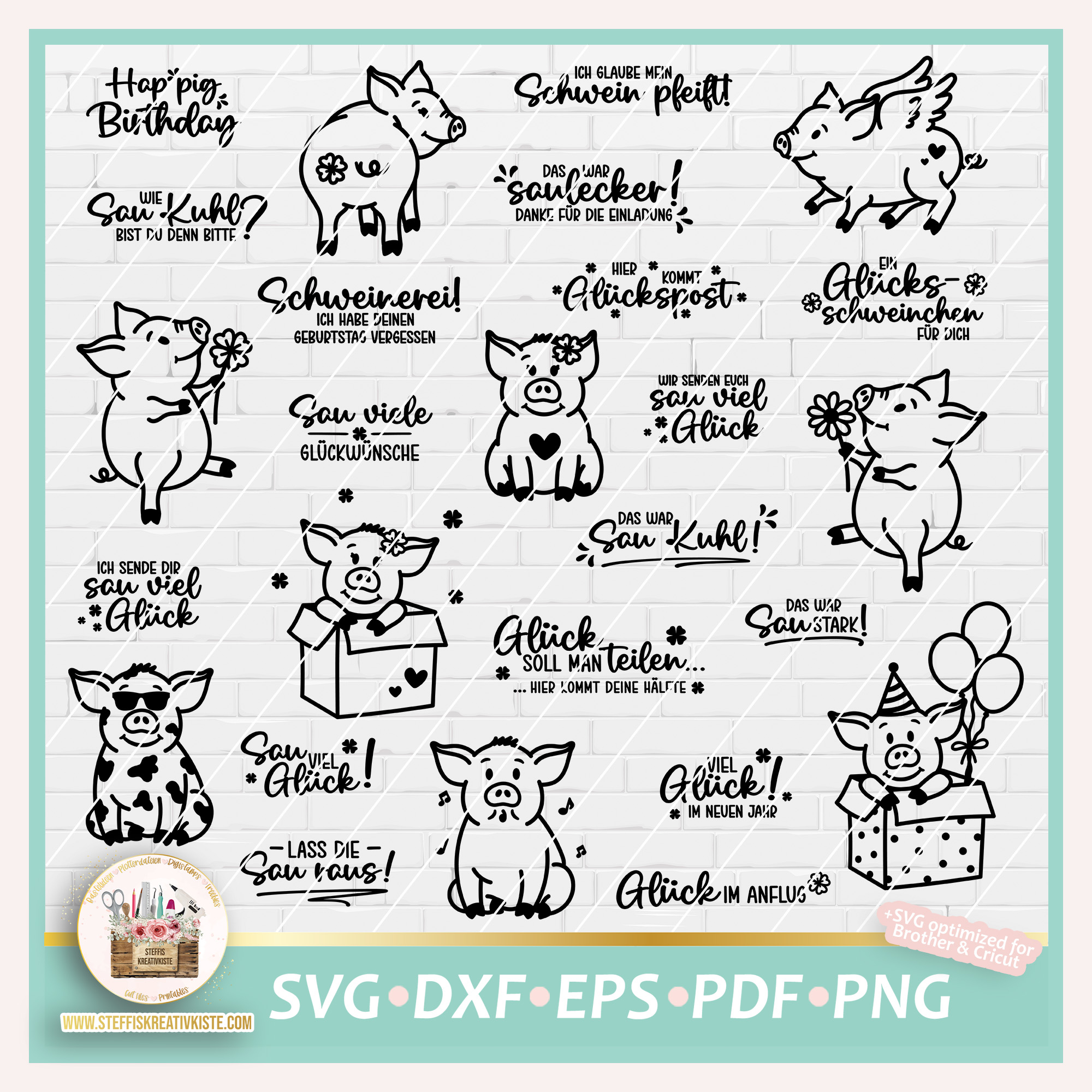 Plotterdatei Sau Kuhle Schweinchen in SVG, PNG und DXF