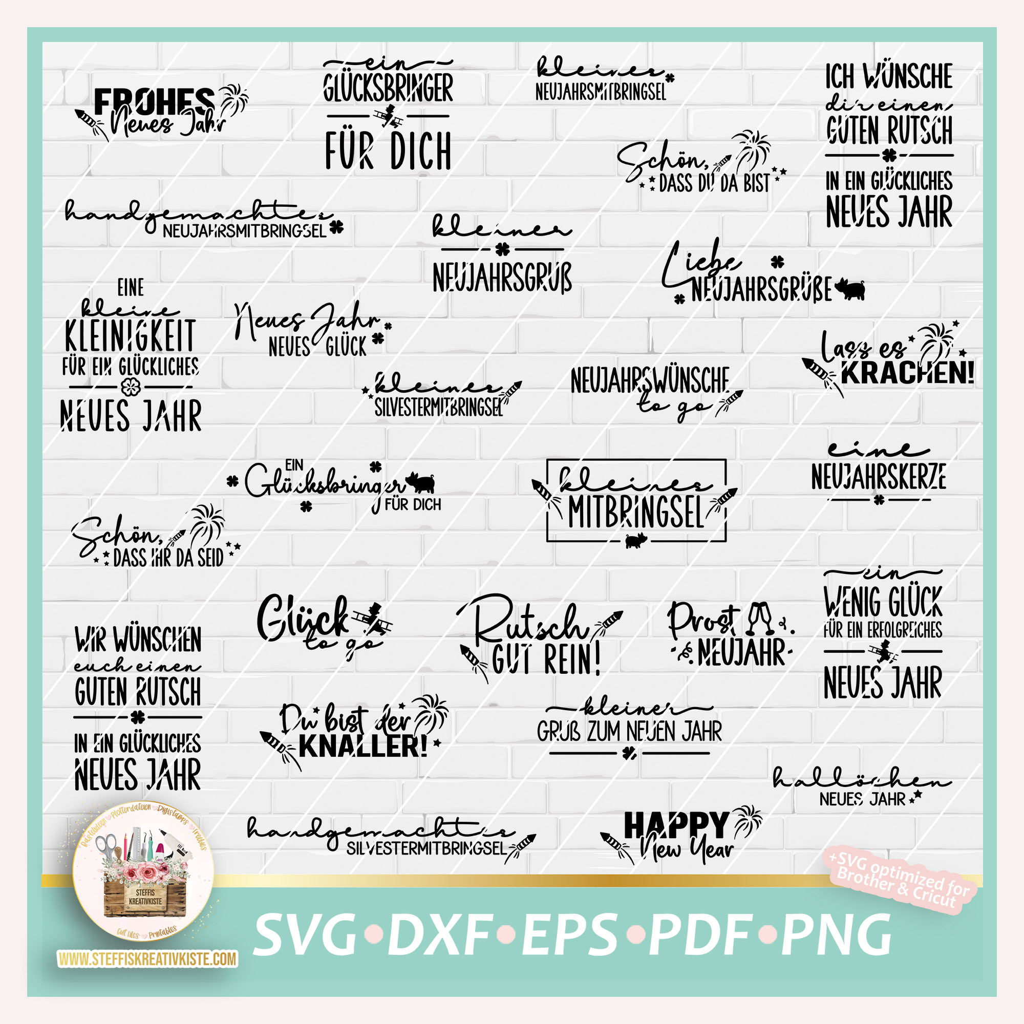 Plotterdatei Etiketten-Sprüche zu Silvester in SVG, PNG und DXF