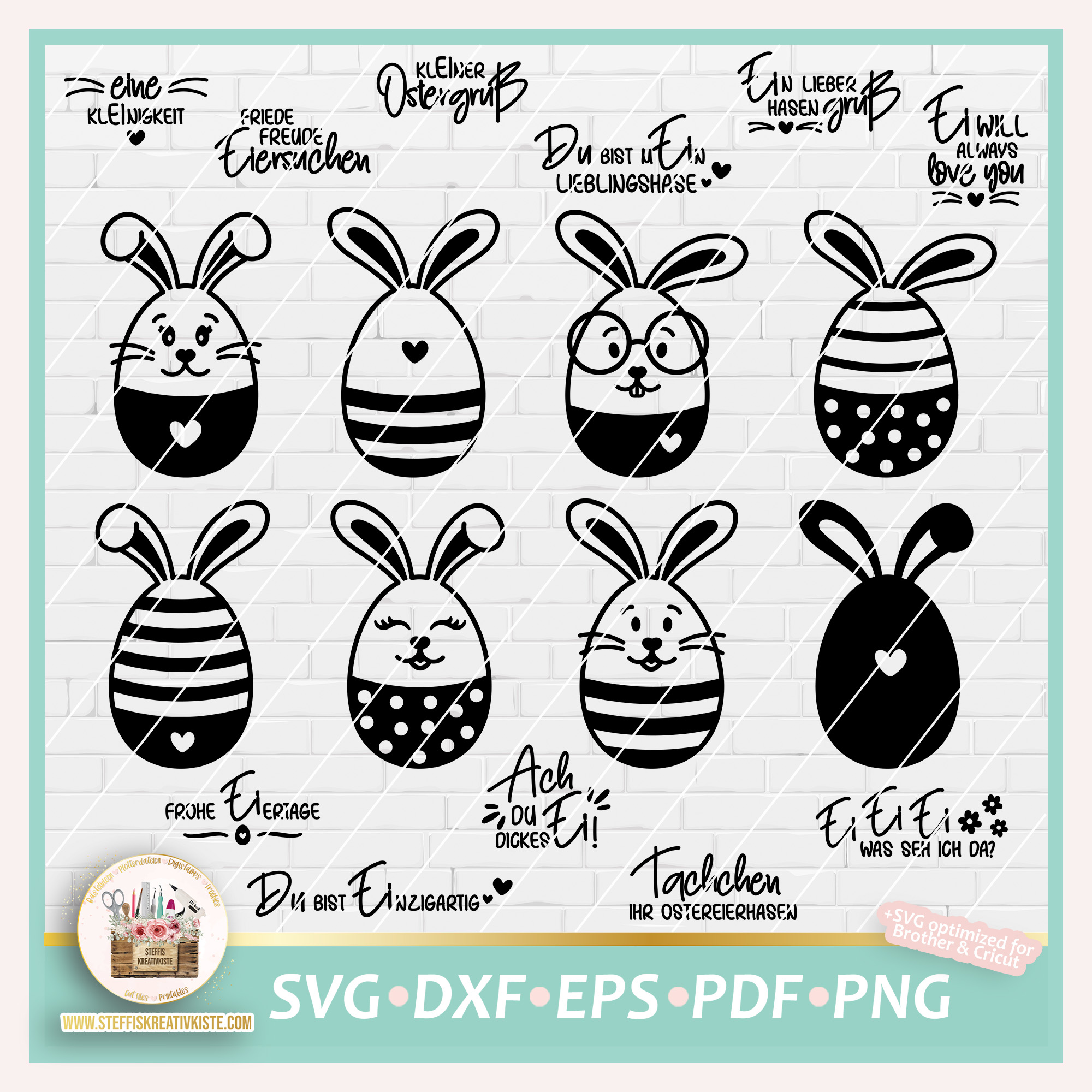 Plotterdatei Haseneier in SVG, PNG und DXF - niedliche Ostereier