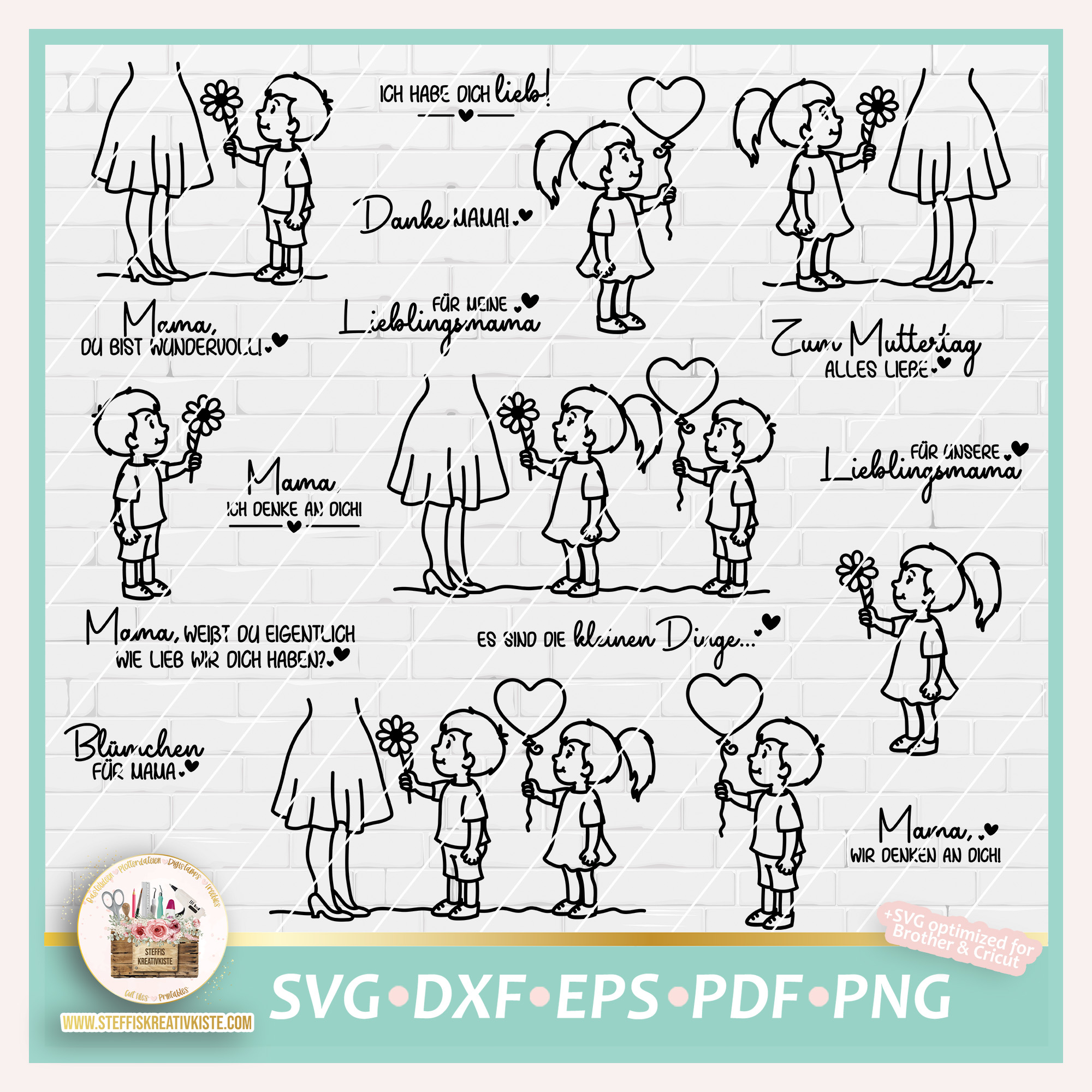 Plotterdatei Blümchen für Mama Bundle in SVG, PNG und DXF