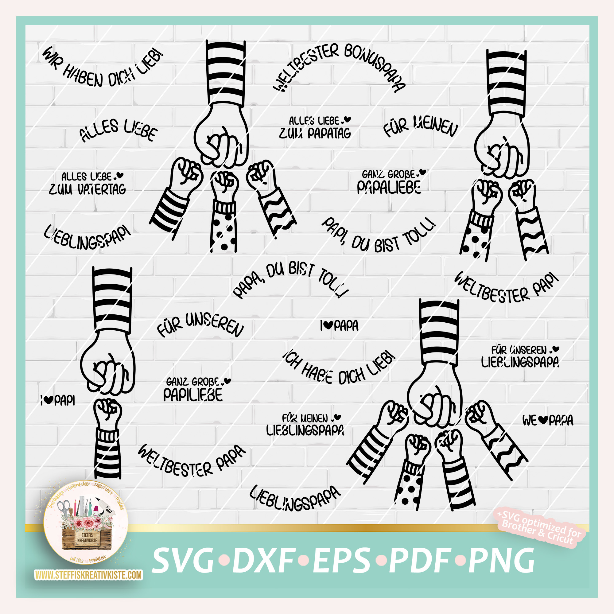 Plotterdatei Vier Fäuste für Papa Bundle in SVG, PNG und DXF