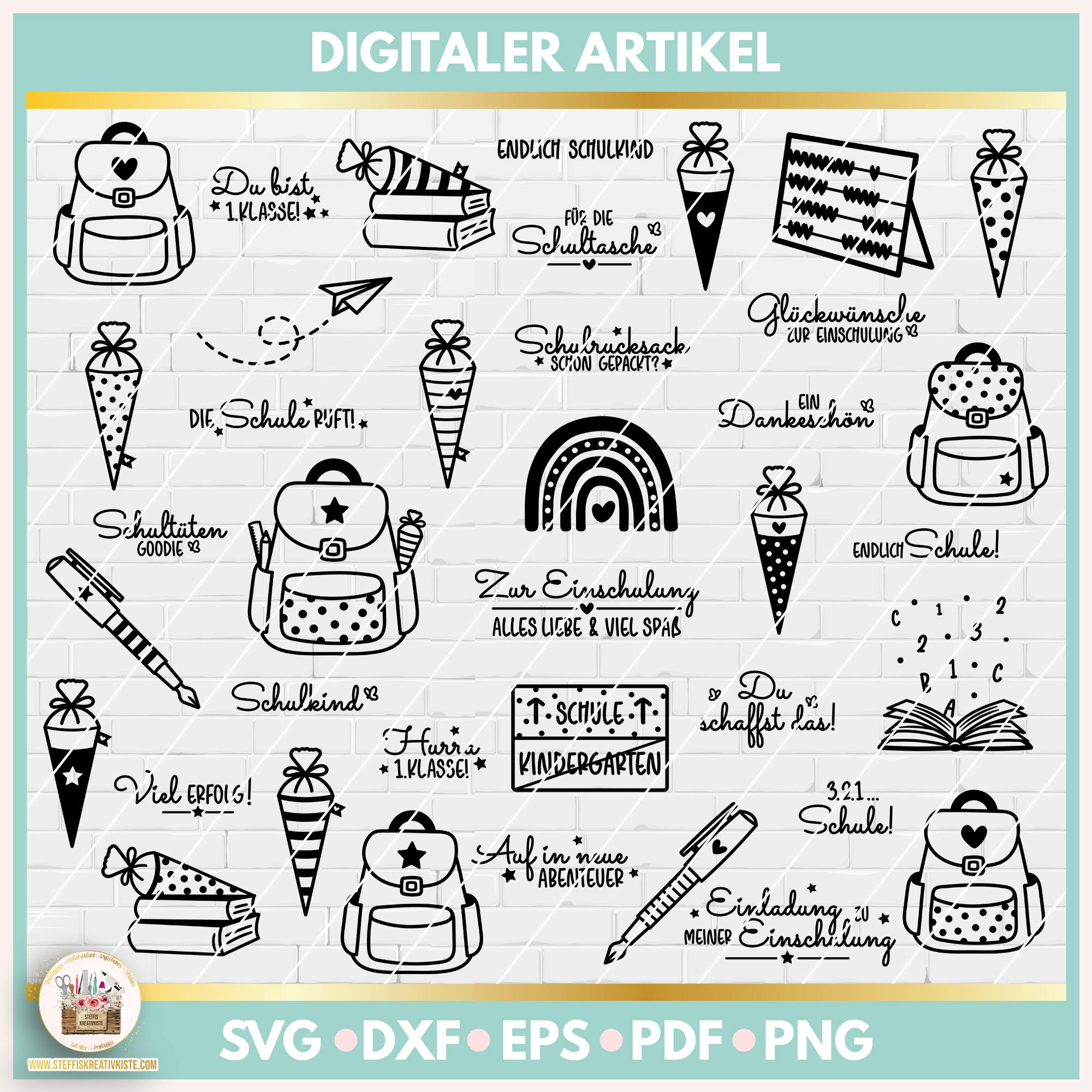 Plotterdatei Einschulung Bundle zur Schule in SVG, PNG und DXF