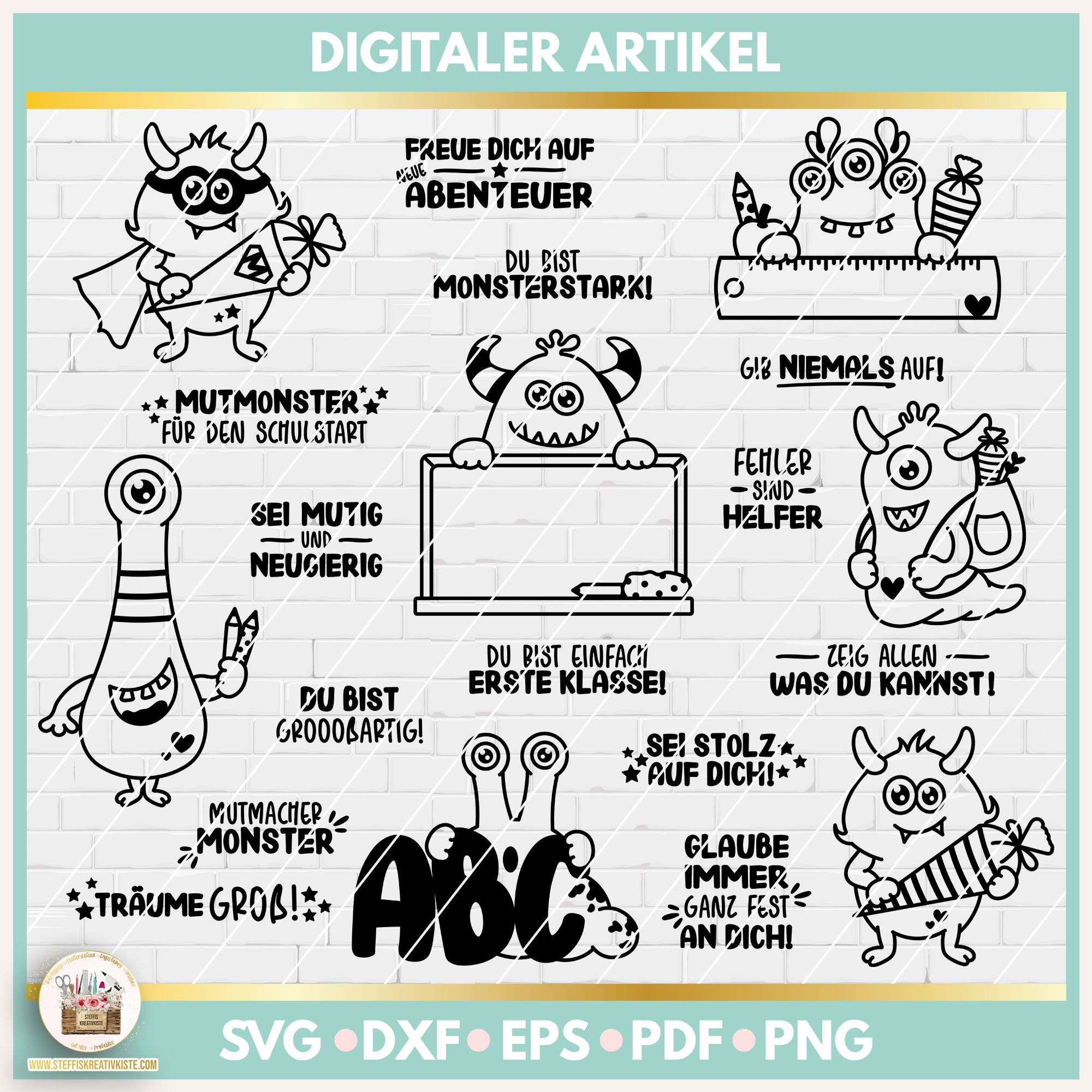 Plotterdatei Monsterstark zur Einschulung in SVG, PNG und DXF