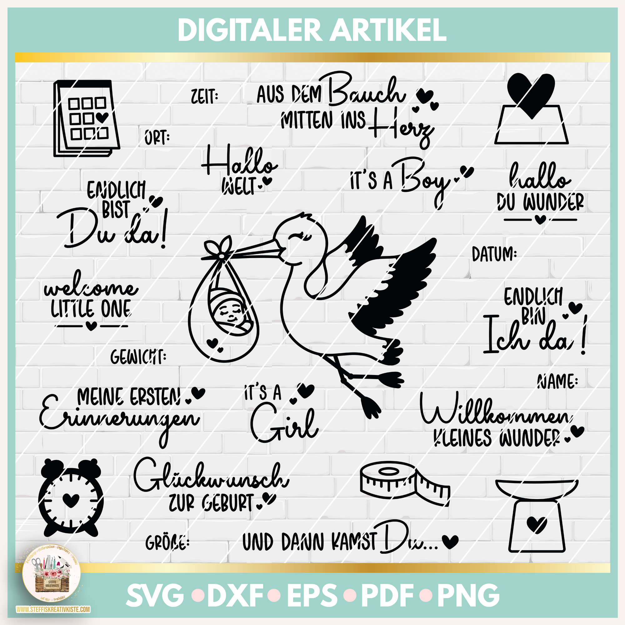 Plotterdatei Baby Geburtsdaten Bundle in SVG, PNG und DXF