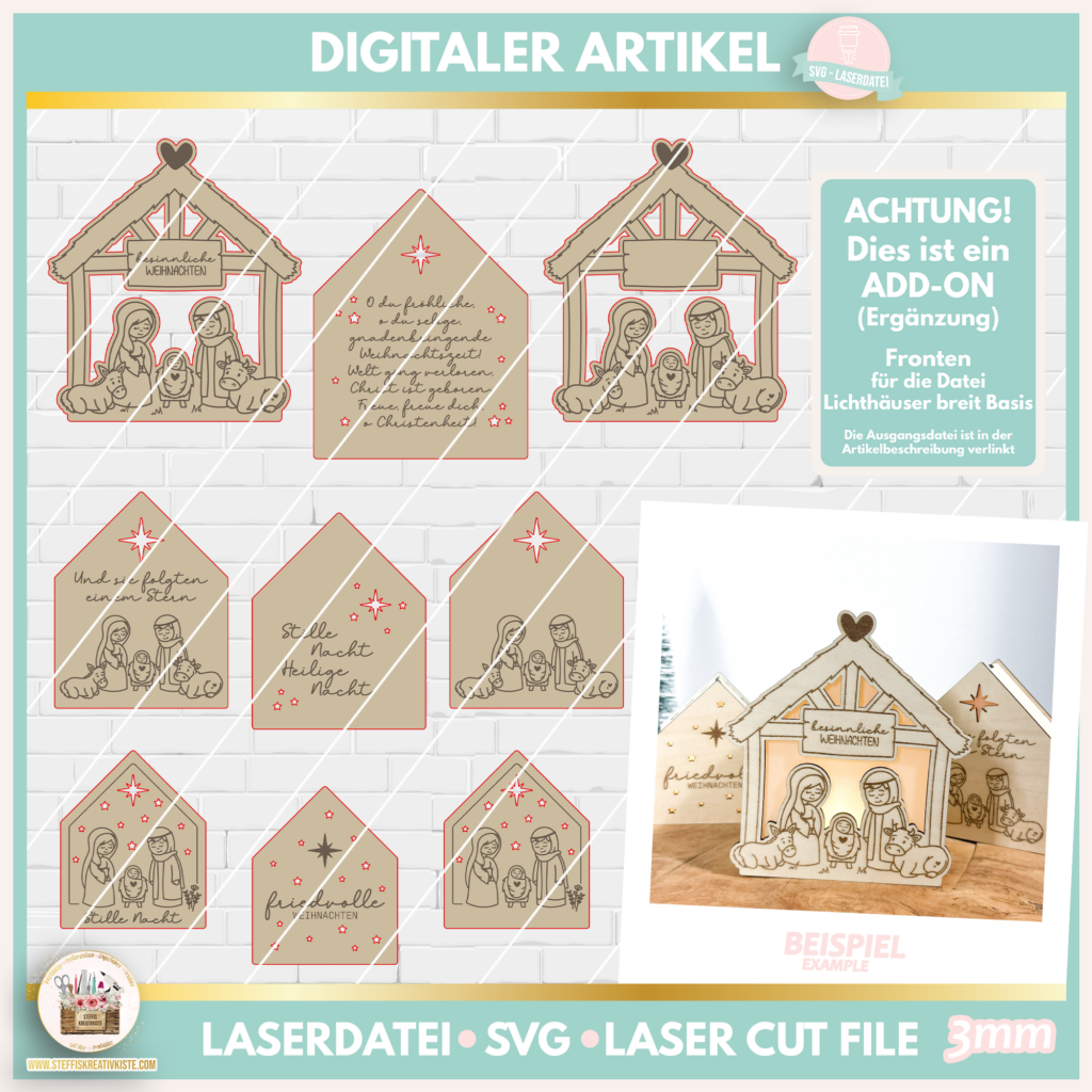 Laserdatei Weihnachtskrippe Front Lichthäuser Breit in SVG