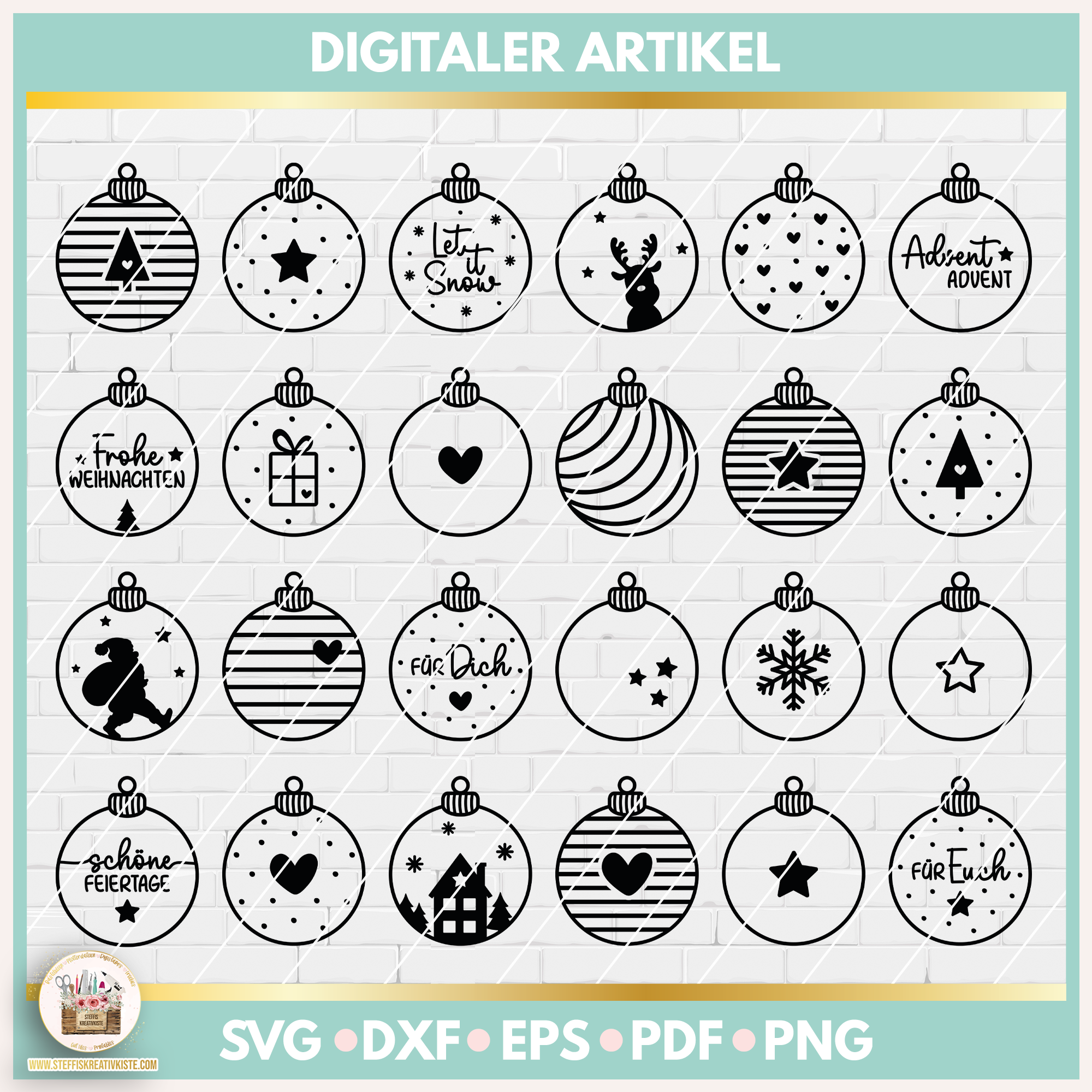Plotterdatei Weihnachtskugeln Bundle in SVG, PNG und DXF