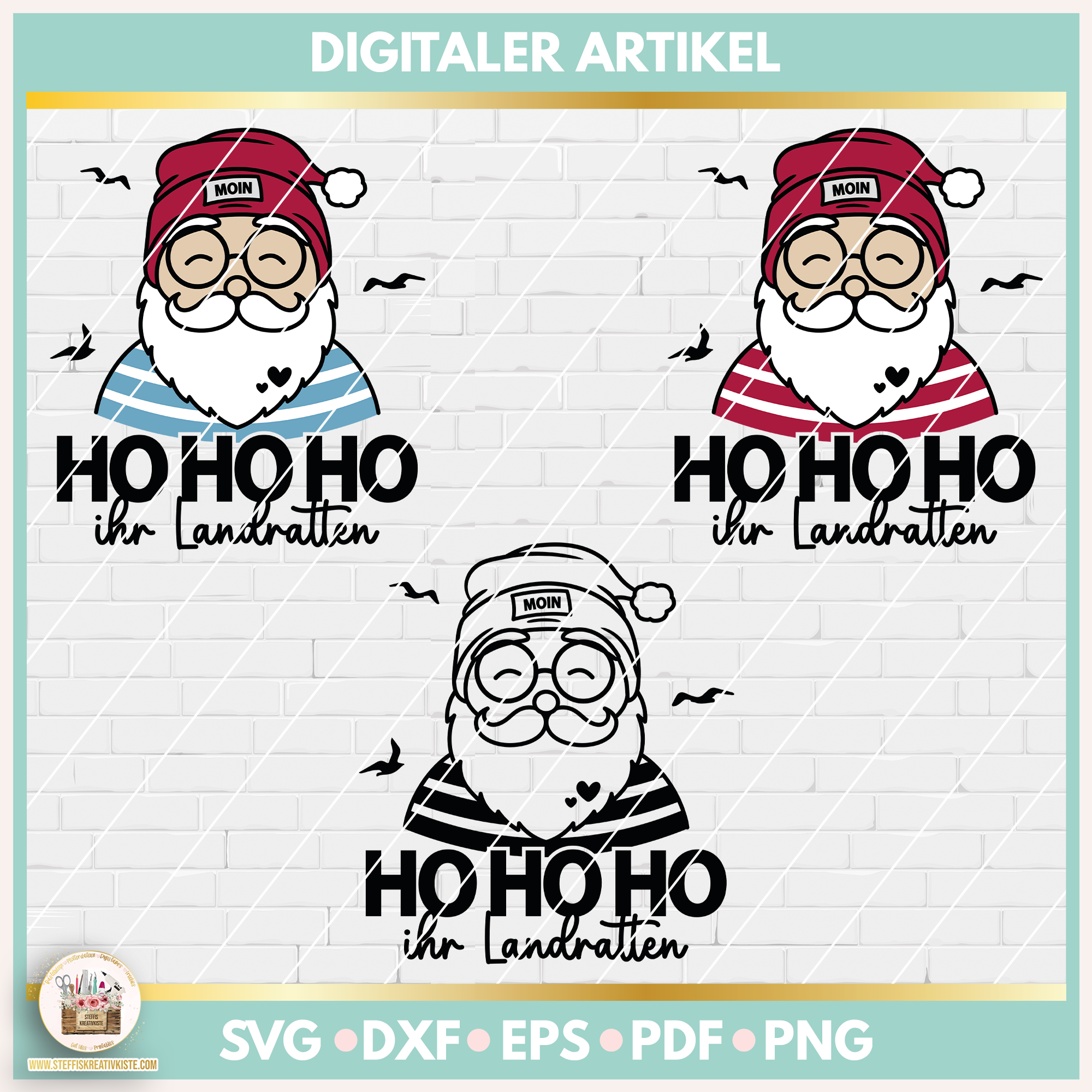 Plotterdatei Maritimer Hipster Weihnachtsmann in SVG und PNG